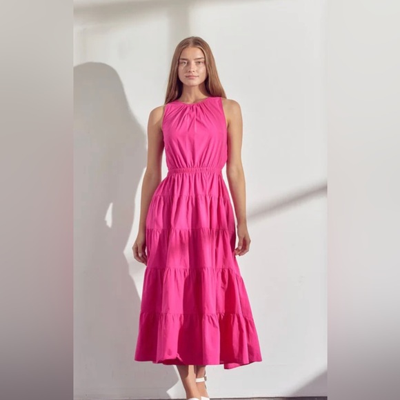 &merci | Dresses | Mercy Hot Pink Cutout Sides Tiered Maxi Dress | Poshmark